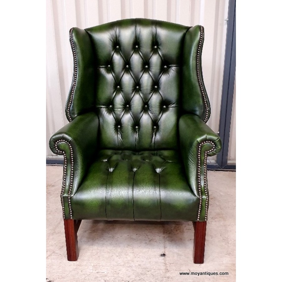 Chesterfield Library Chair Antique Freen - Moy Antiques