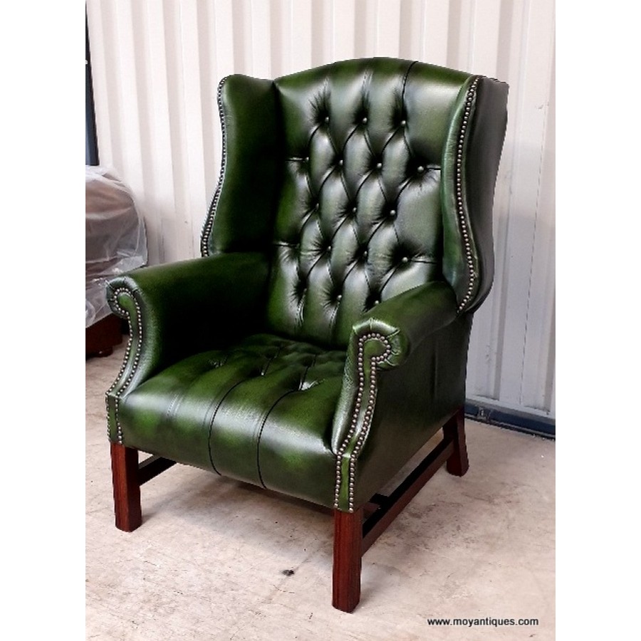 Chesterfield Library Chair Antique Freen - Moy Antiques